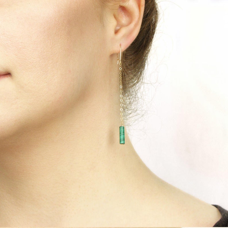 Long Gemstone Earrings, Long Chain Earrings Silver or Gold Drop ...