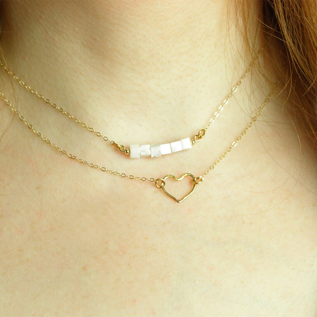 Open Heart Necklace Small, Dainty Outline Heart Necklace, Hammered ...