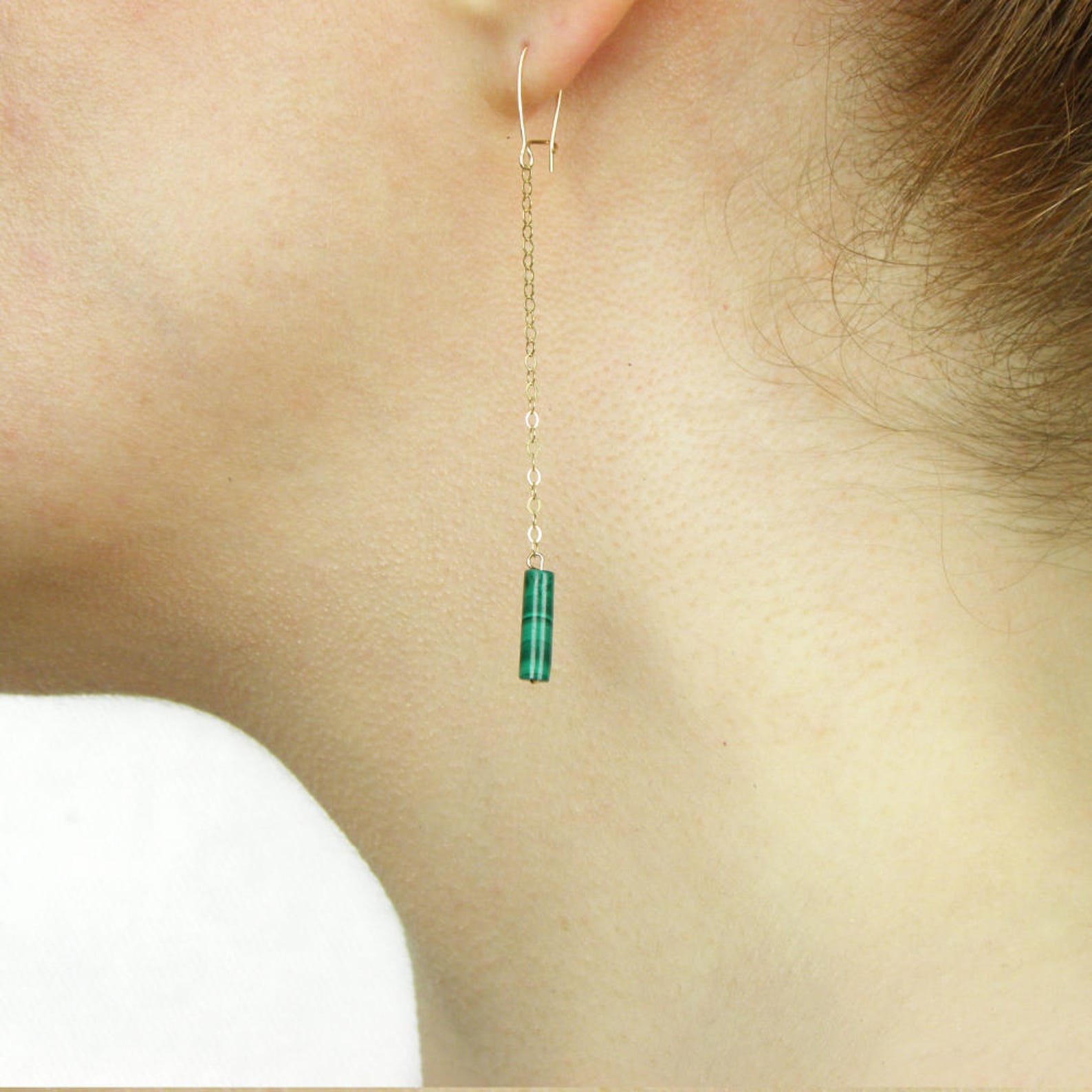 Long Gemstone Earrings, Long Chain Earrings Silver or Gold Drop ...