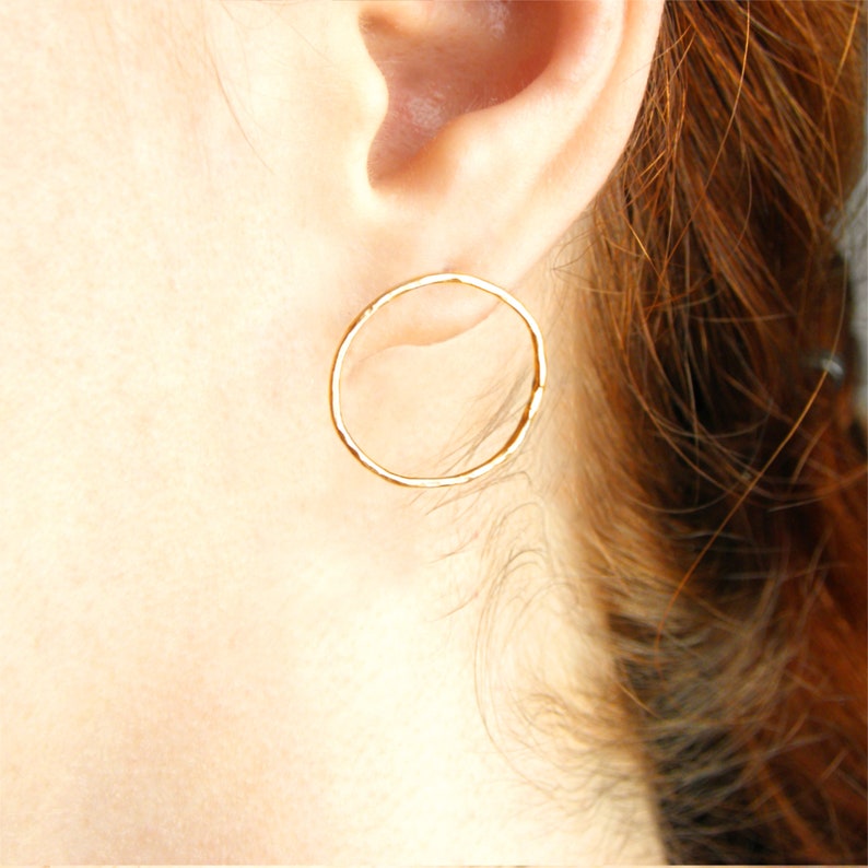 Stud Hoops Circle Post Earrings Modern Hoops Gold Silver Karma Hoops ...