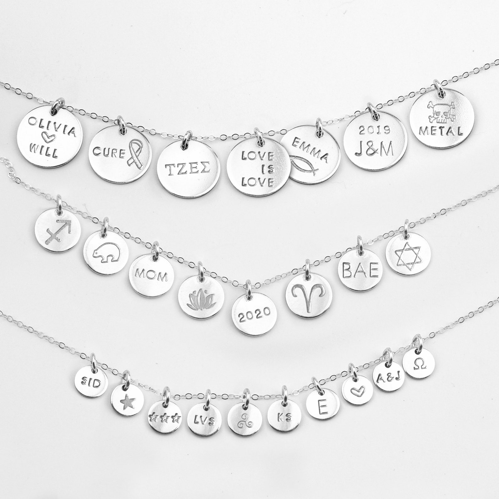 ADD ON Silver Circle Tag Personalized Silver Disc Textured or Stamped ...