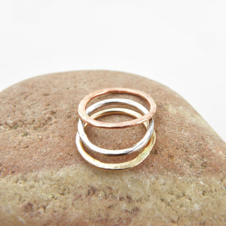 Stackable Rings Set Hammered Stacking Rings 3 in Set Rose Gold - Etsy