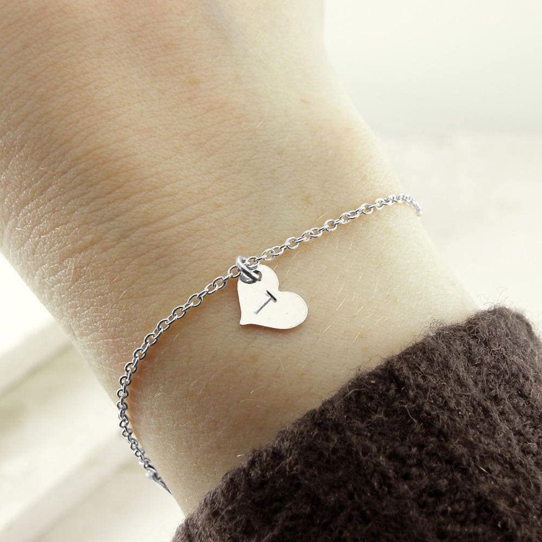 Personalized Heart Charm Bracelet, Custom Heart Bracelet, Delicate ...