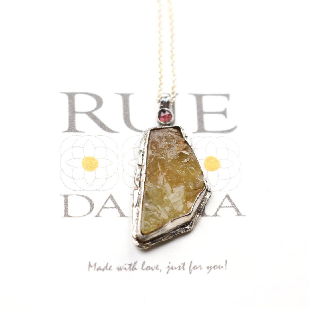 Raw Golden Barite Necklace With Rhodolite Garnet in Silver, Artisan ...