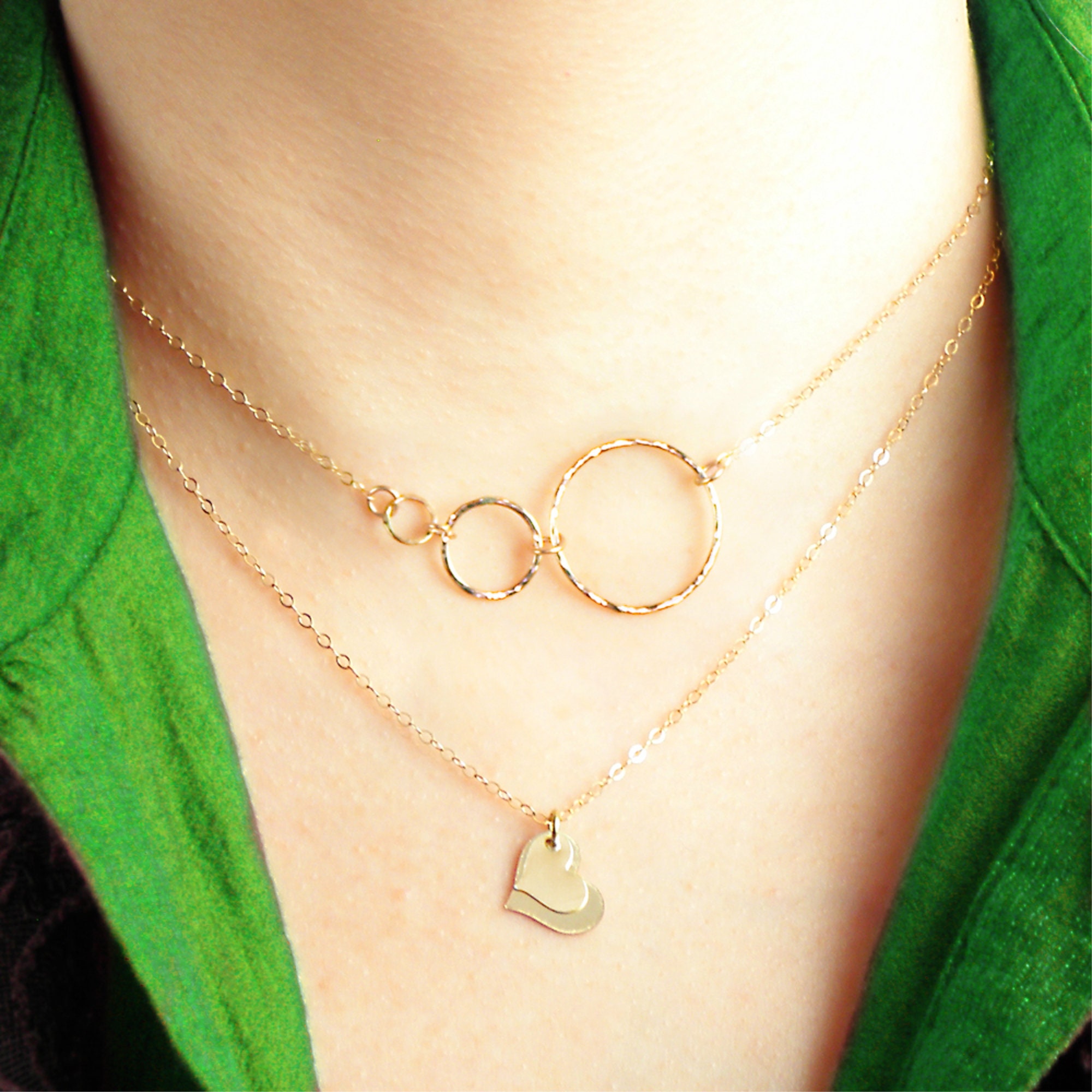 3 Ring Necklace Triple Circle Necklace Gold or Silver Hammered Circle ...