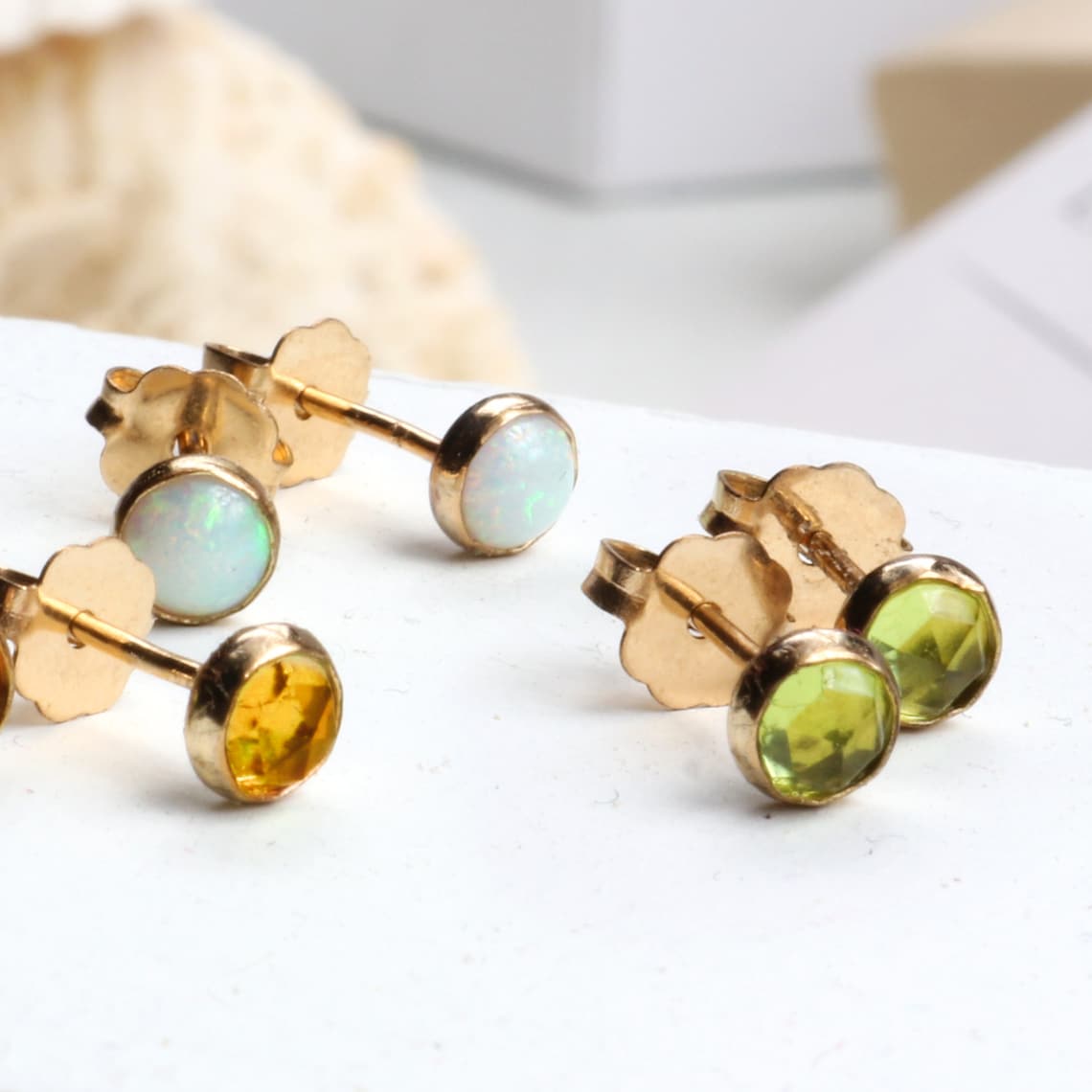 Natural Gemstone Stud Earrings 14K Gold Filled or Silver. Birthstone ...