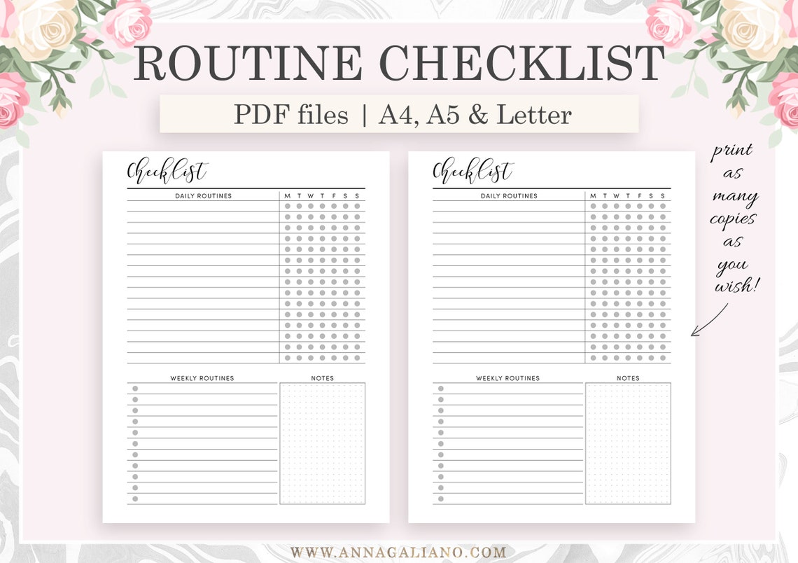 Checklist Printable, Daily Routine, Weekly Routine Chart, Daily Rituals ...