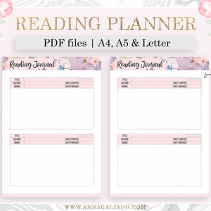 Reading Journal Reading Planner Reading Log A5 Planner - Etsy