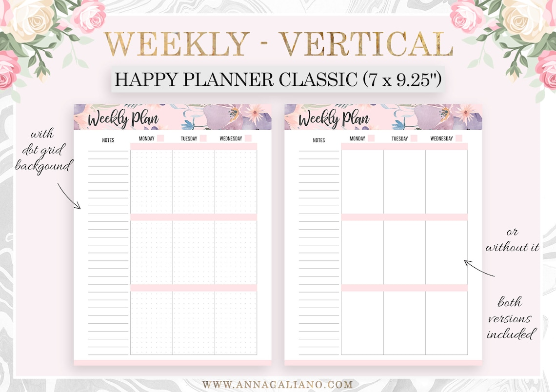 Weekly Vertical Planner Printable Happy Planner Inserts - Etsy