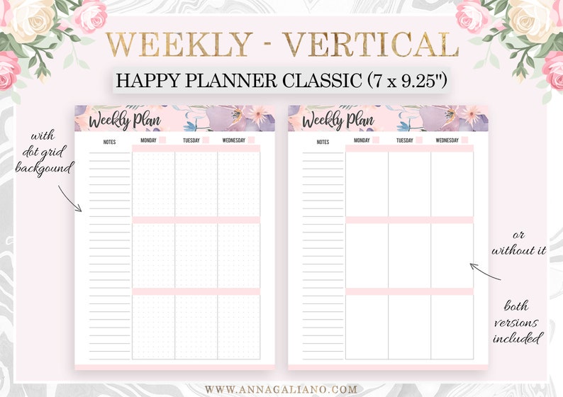 Weekly Vertical Planner Printable Happy Planner Inserts - Etsy