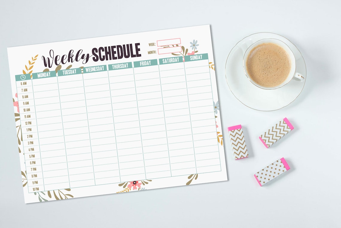 Weekly Schedule Printable, Student Hourly Planner, Weekly Organizer ...