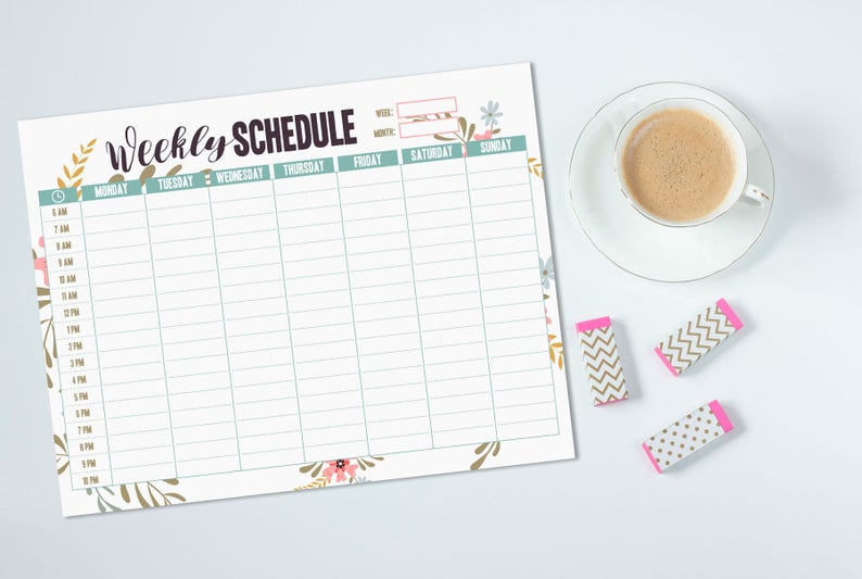 Weekly Schedule Printable, Student Hourly Planner, Weekly Organizer ...