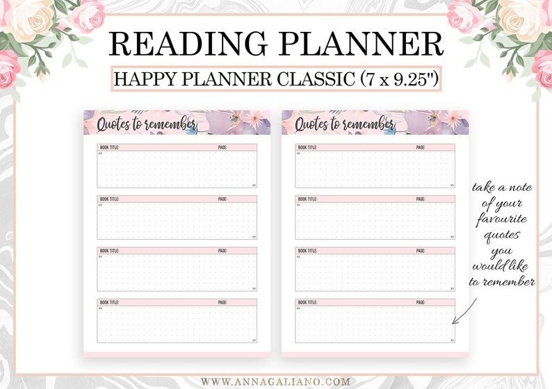Reading Planner, Happy Planner Inserts Printable, Reading Journal ...
