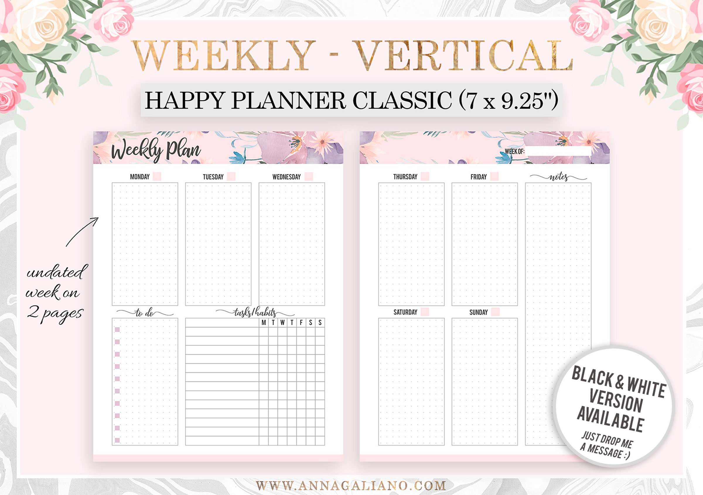 Weekly Vertical Planner Printable, Happy Planner Inserts Printable ...