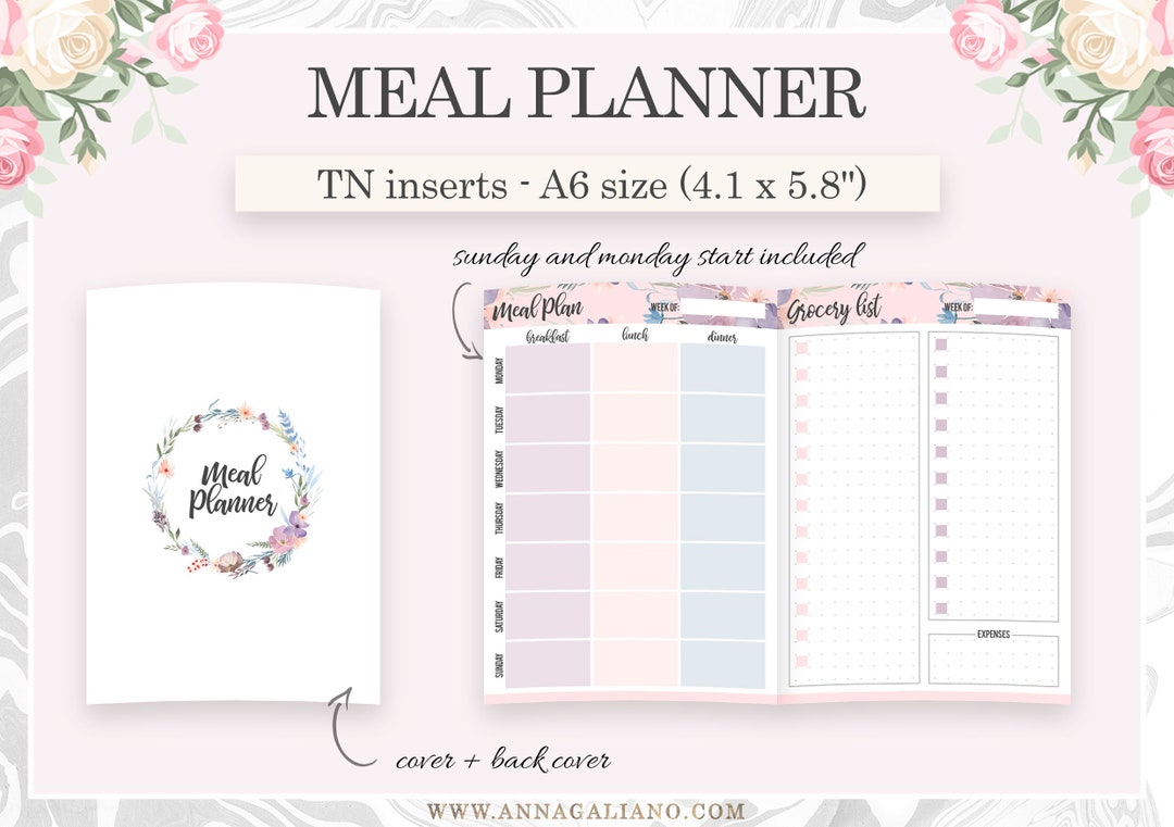 A6 Inserts TN, Printable Travelers Notebook Inserts, Weekly Meal ...