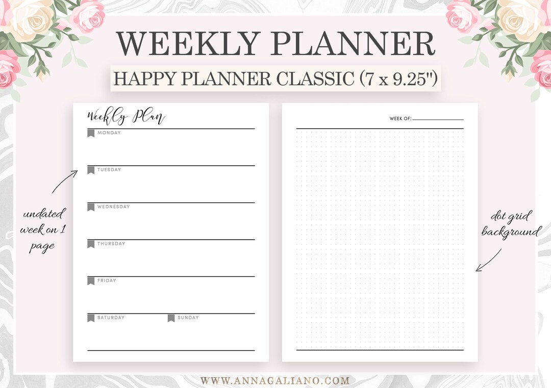 Weekly Planner Printable, Happy Planner Inserts Printable, Week on 1 ...