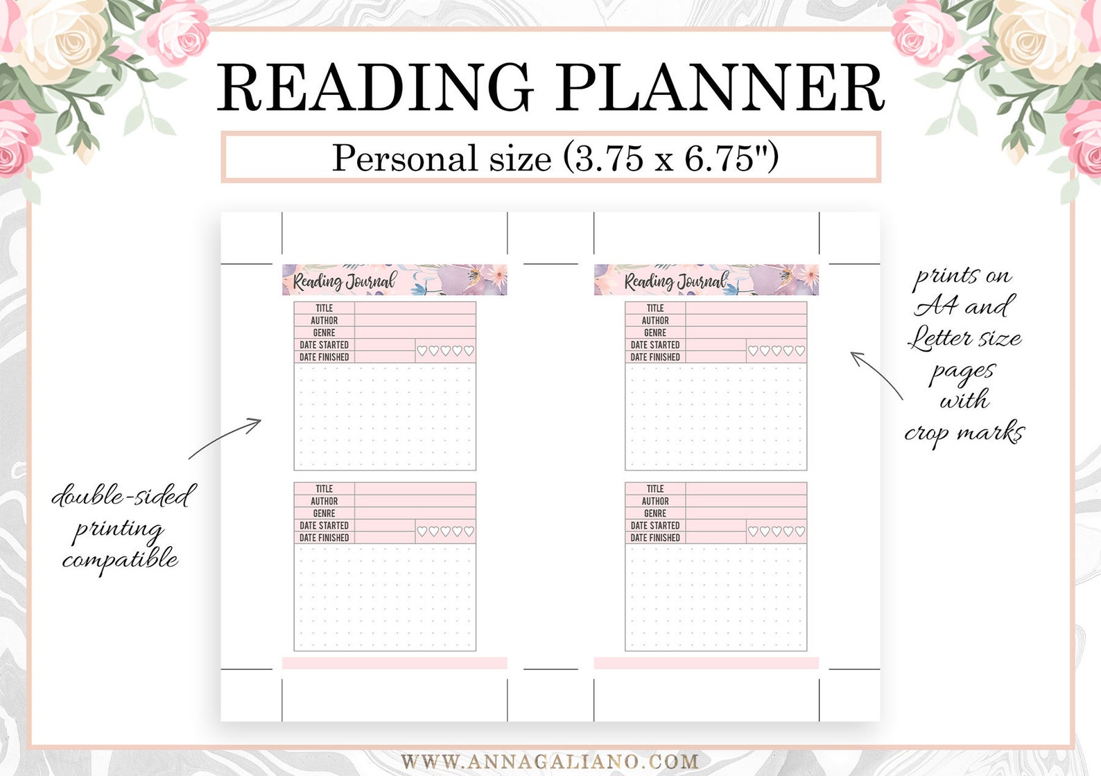 Reading Planner Printable, Personal Planner Inserts, Reading Journal ...