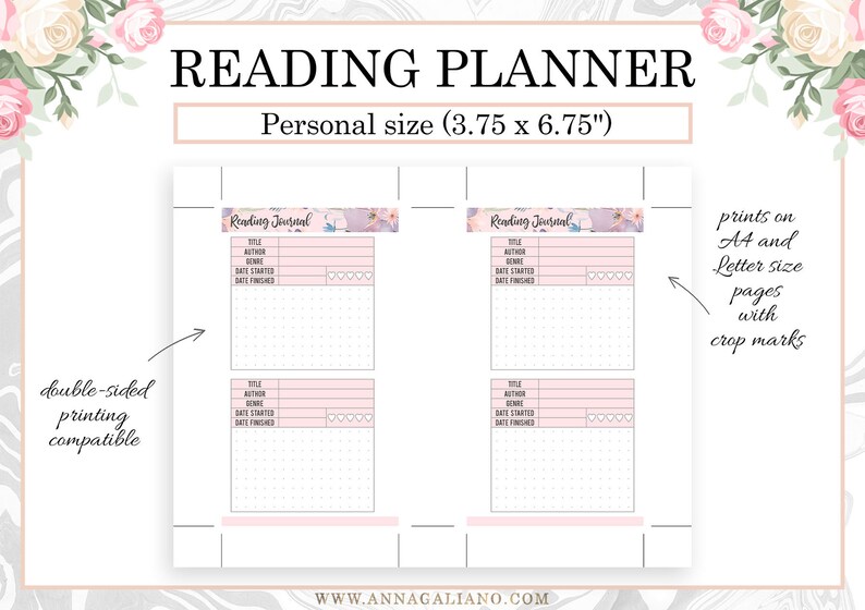 Reading Planner Printable, Personal Planner Inserts, Reading Journal ...
