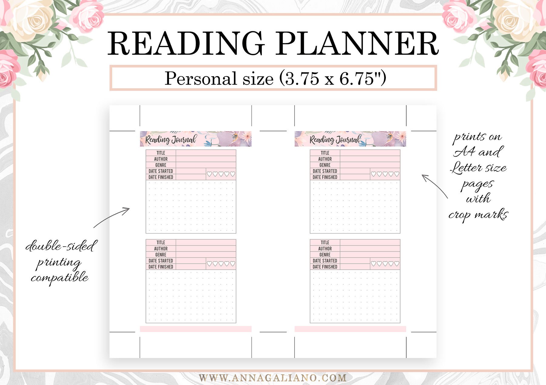 Reading Planner Printable, Personal Planner Inserts, Reading Journal ...