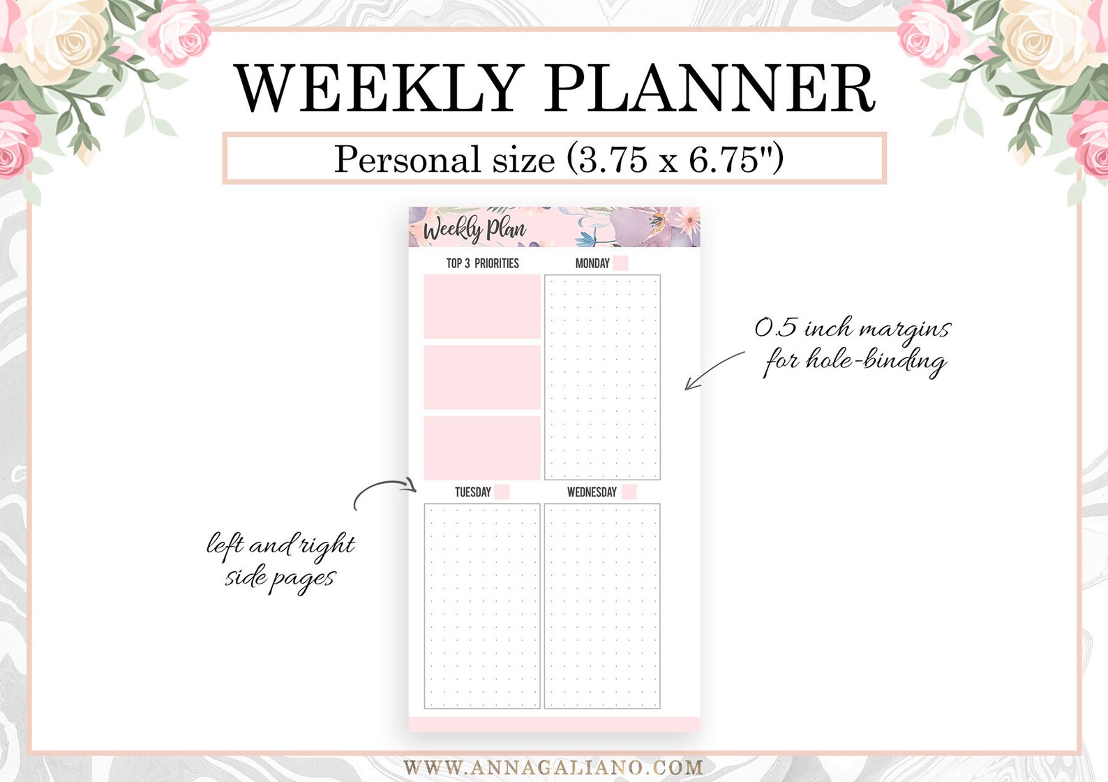 Personal Weekly Planner Insert Printable, Undated Week on Two Pages ...