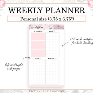 Personal Weekly Planner Insert Printable, Undated Week on Two Pages ...