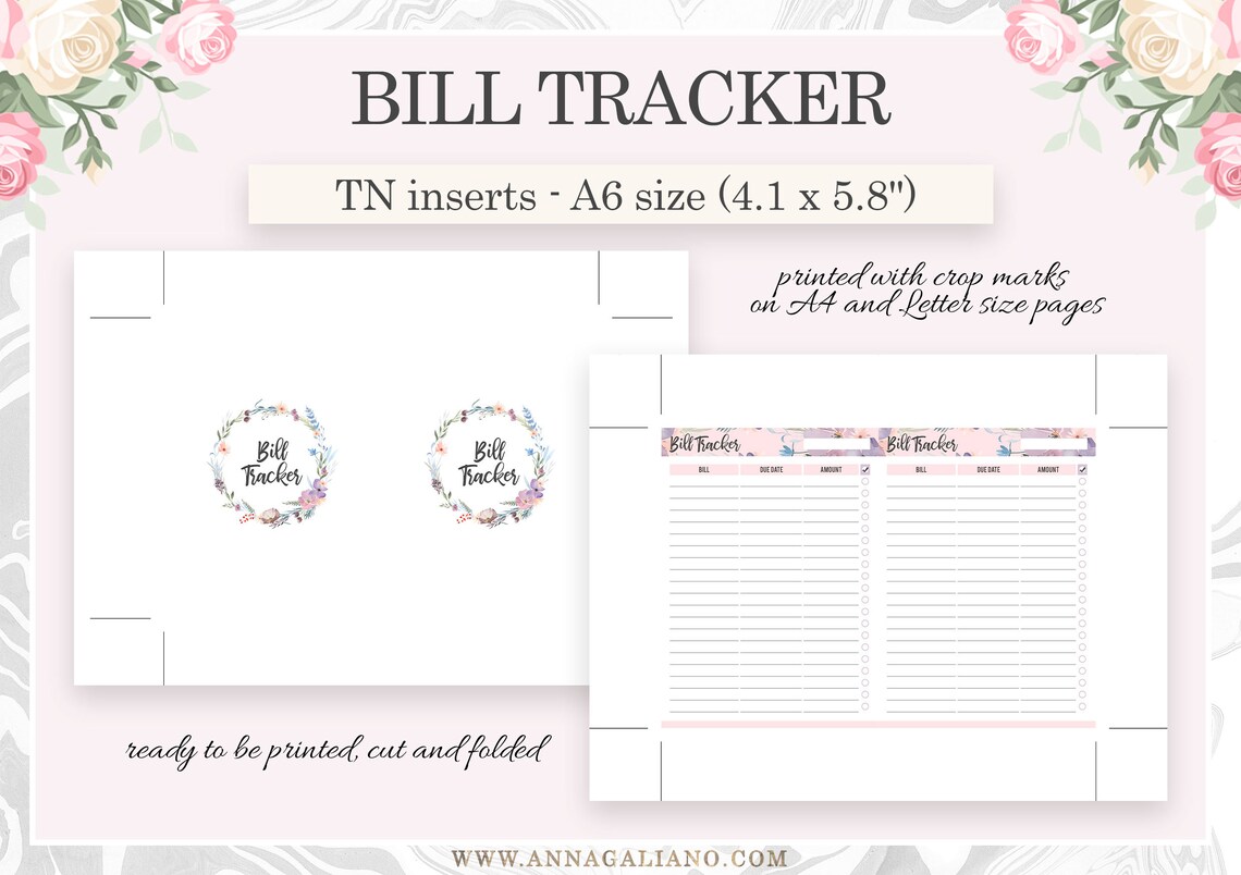 Bill Tracker Printable, A6 Inserts TN, Bill Checklist, Printable ...