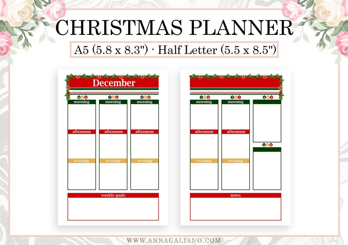 Christmas Planner Kit, A5 Printable Inserts, Holiday Planner, December ...