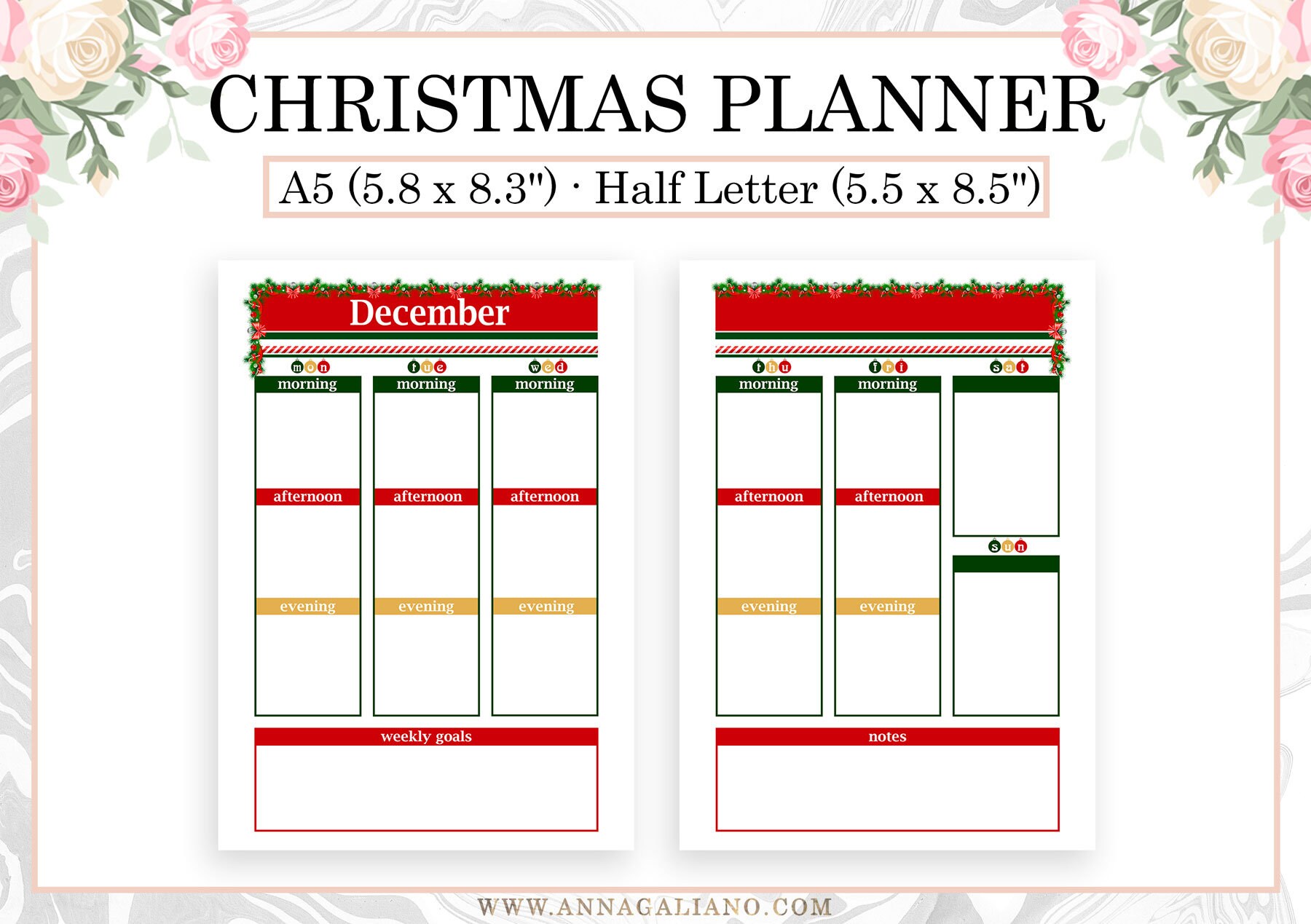 Christmas Planner Kit, A5 Printable Inserts, Holiday Planner, December ...