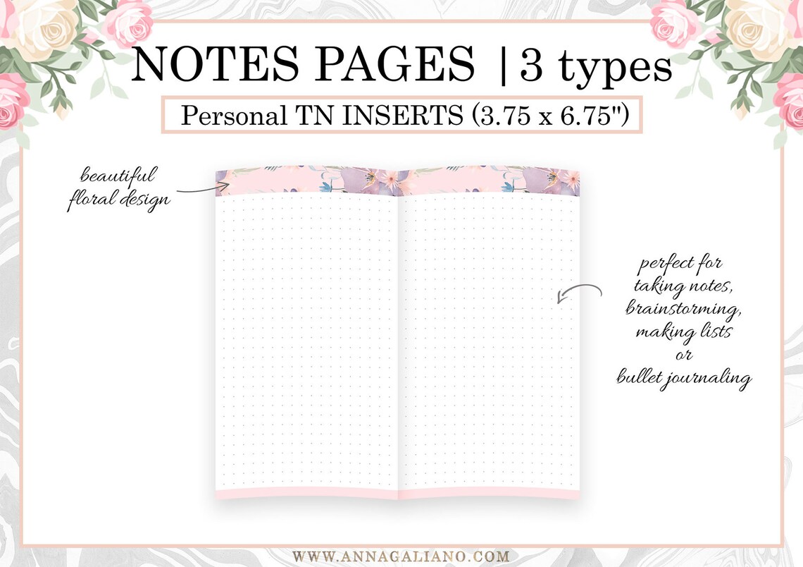 Personal TN Inserts, Notes Pages, Printable Travelers Notebook Inserts ...