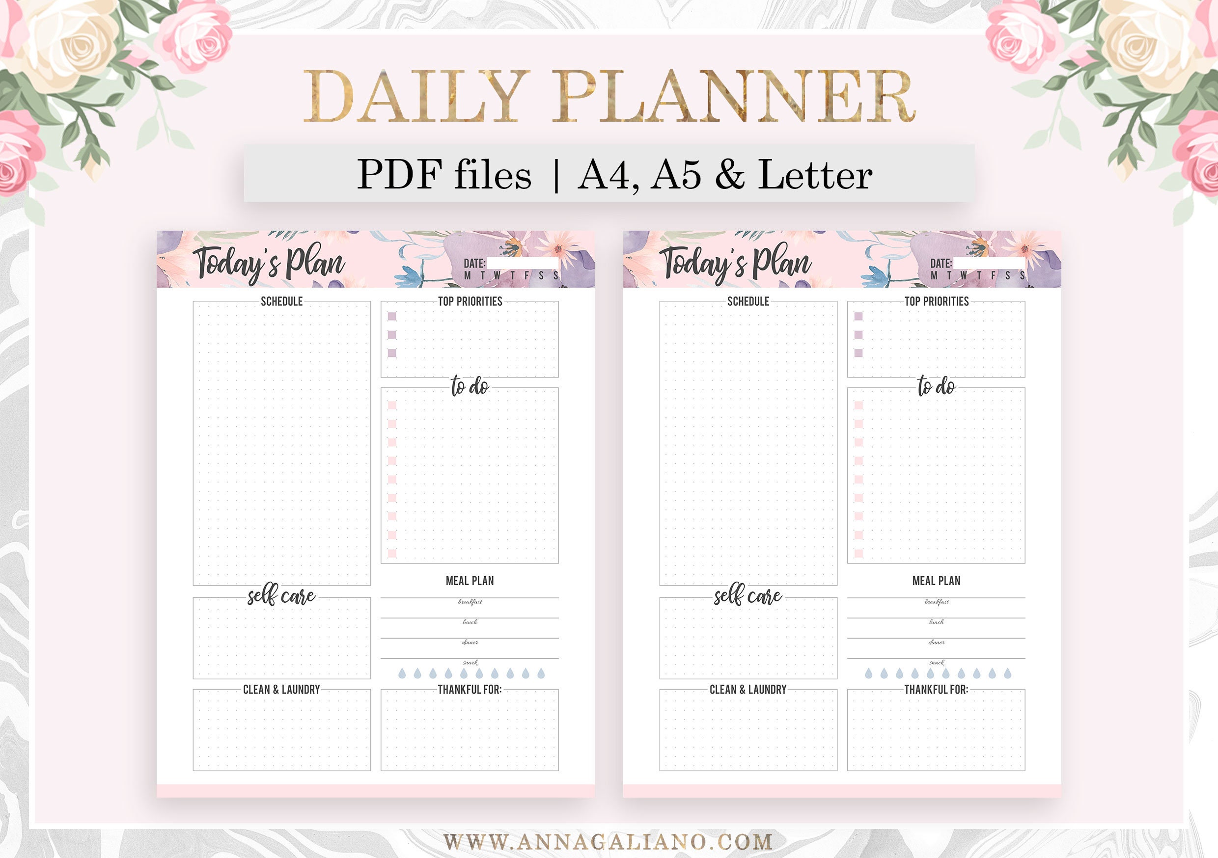 Daily Planner Printable, Daily Agenda, Day on One Page, Daily Pages ...