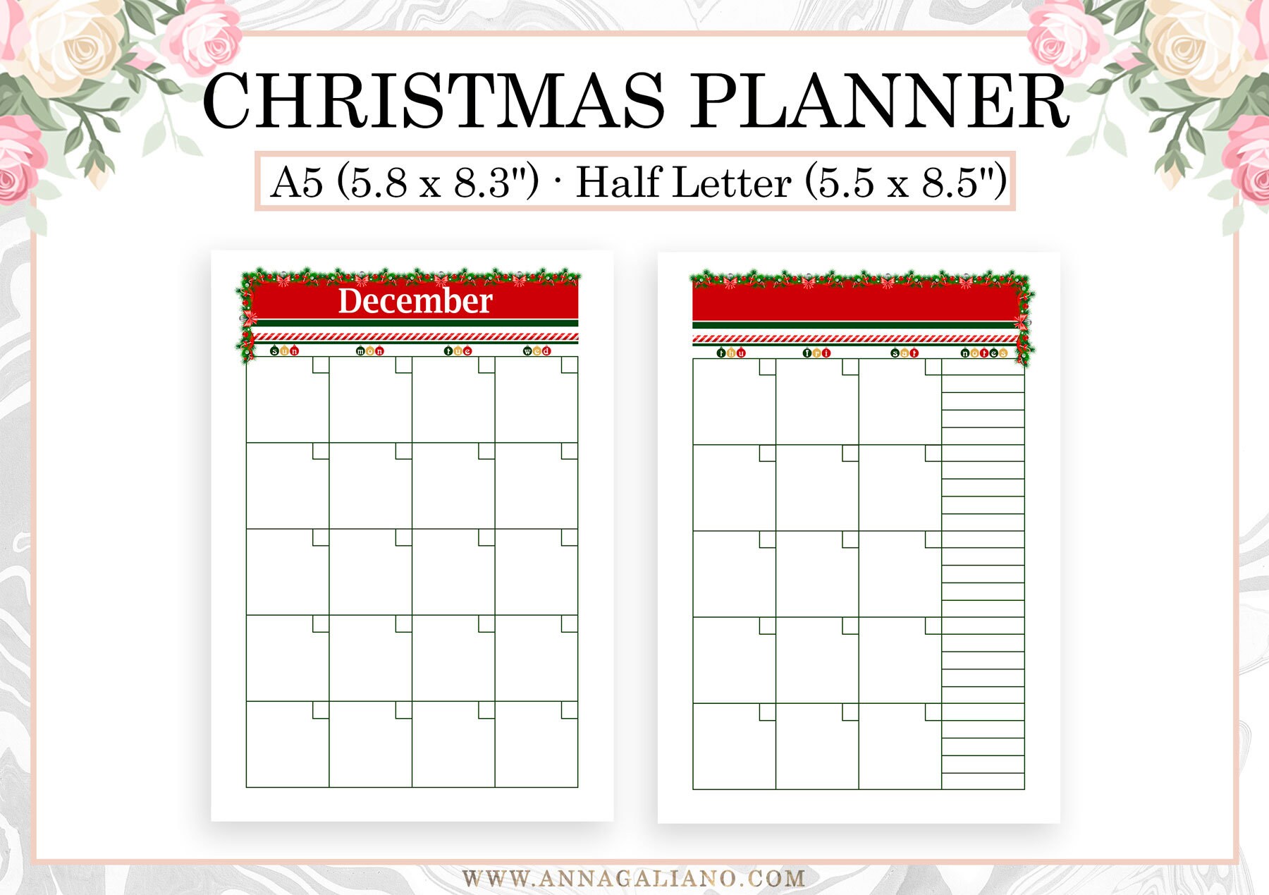 Christmas Planner Kit, A5 Printable Inserts, Holiday Planner, December ...