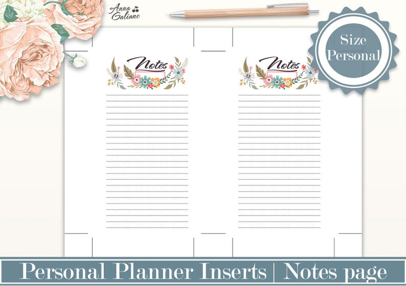 Notes Page Printable, Notes Filofax Personal, Planner Inserts Personal ...