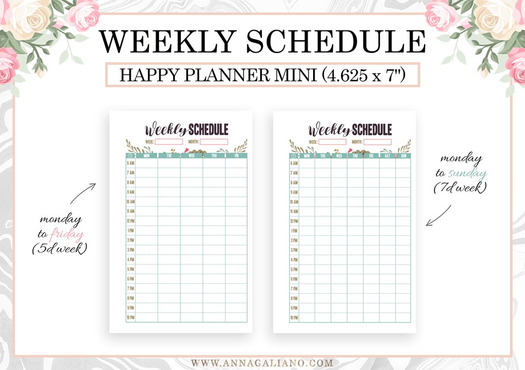 Weekly Schedule Printable, Happy Planner Mini, Hourly Planner, Weekly ...