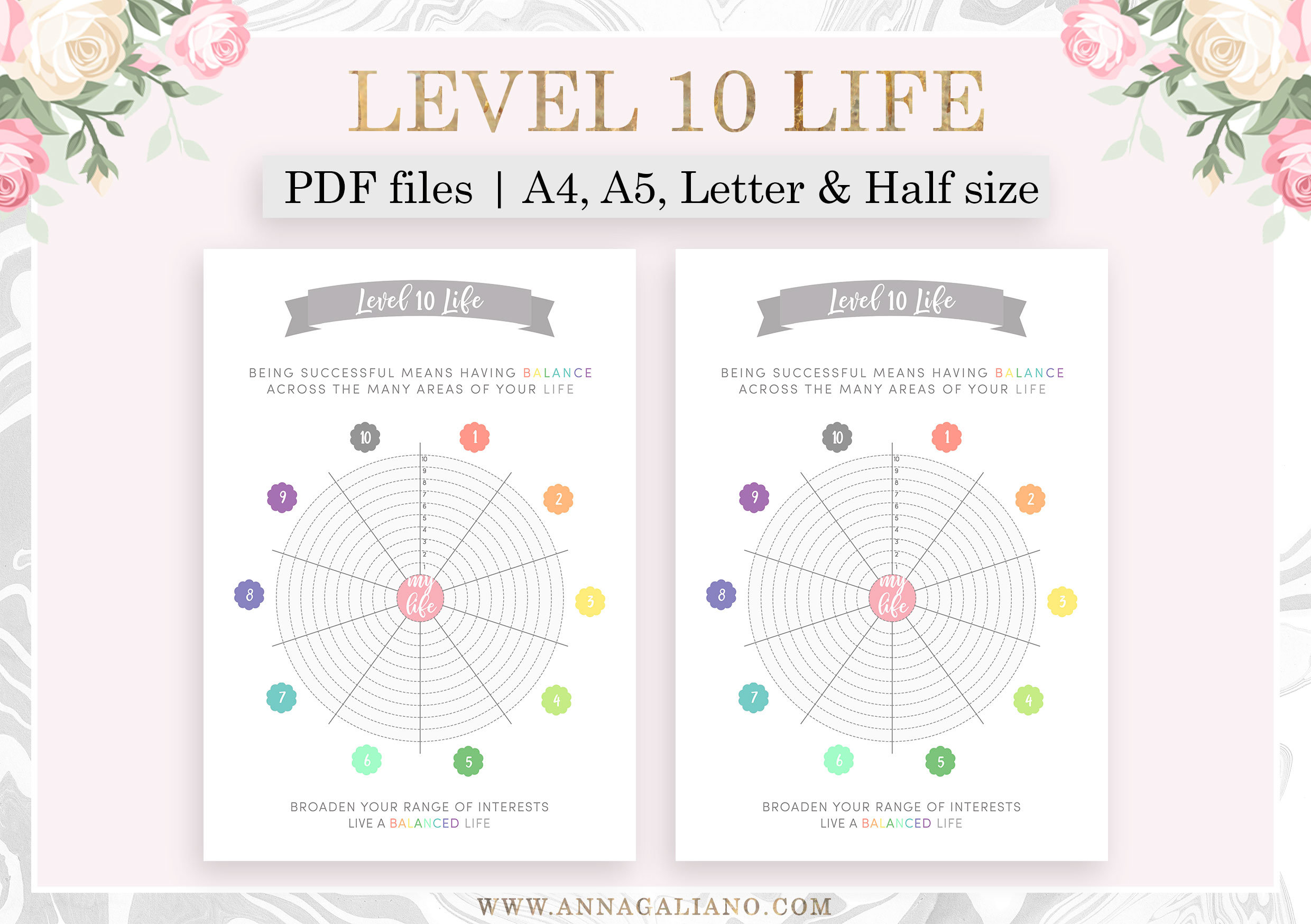 Level 10 Life Printable, Wheel of Life, Goal Planner, Goal Setting ...