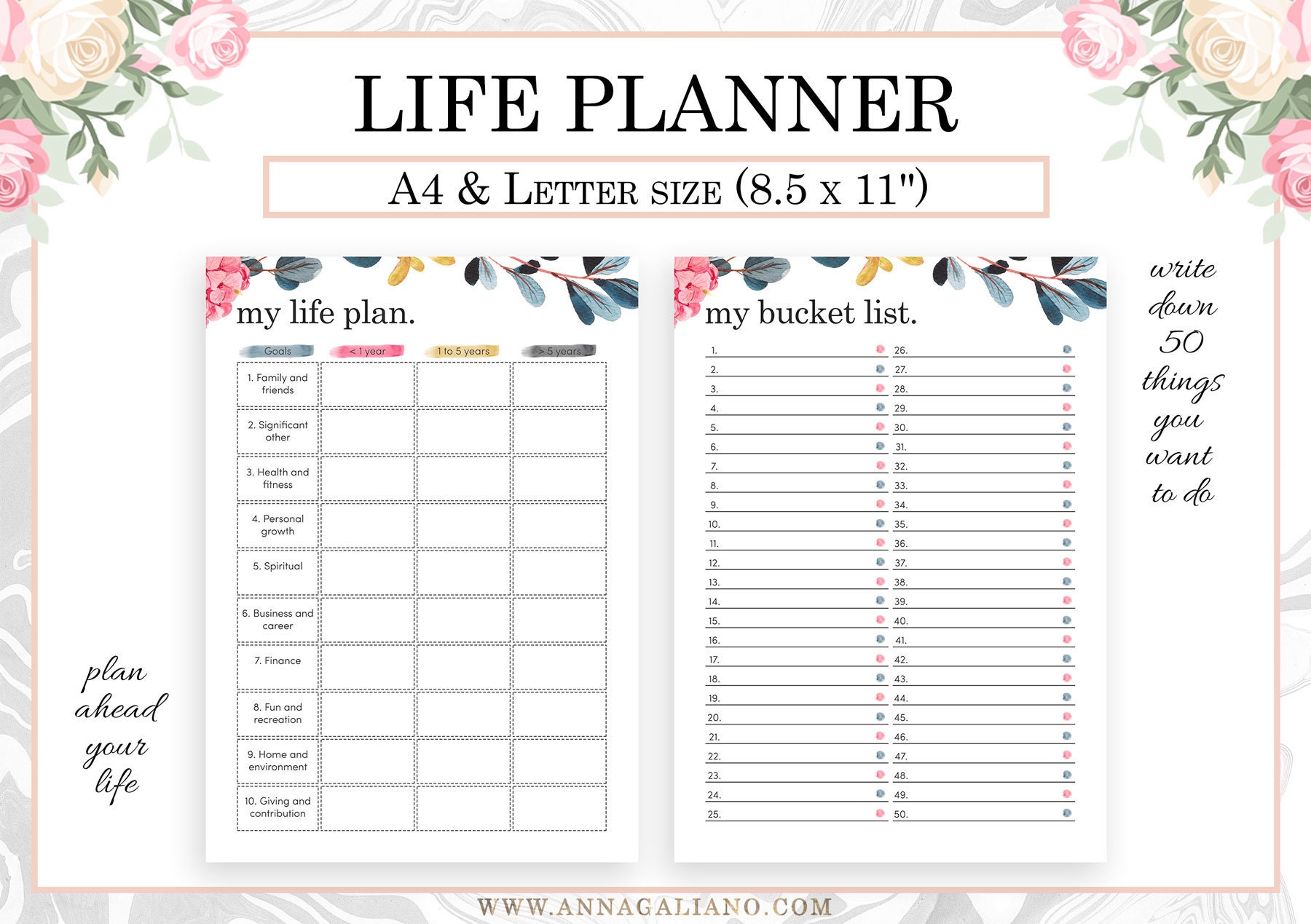 5-year Life Planner Printable, New Year Resolutions, Highlights, Goal ...
