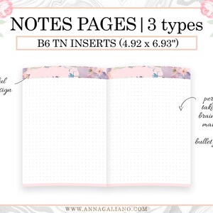 B6 TN Inserts, Printable Travelers Notebook Inserts, B6 Dot Grid ...