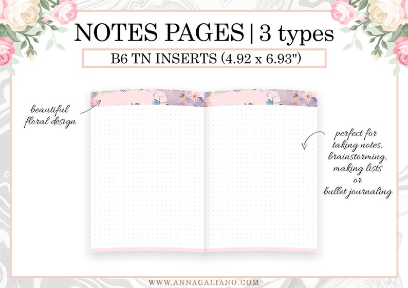 B6 TN Inserts, Printable Travelers Notebook Inserts, B6 Dot Grid ...