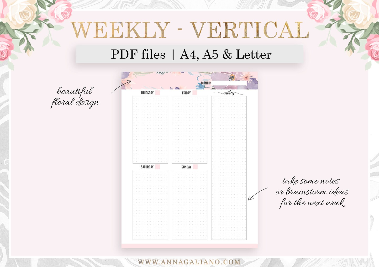Weekly Planner Printable, Week on Two Pages, A5 Planner Inserts, Weekly ...