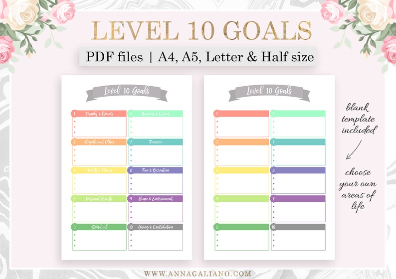Level 10 Life Printable, Wheel of Life, Goal Planner, Goal Setting ...