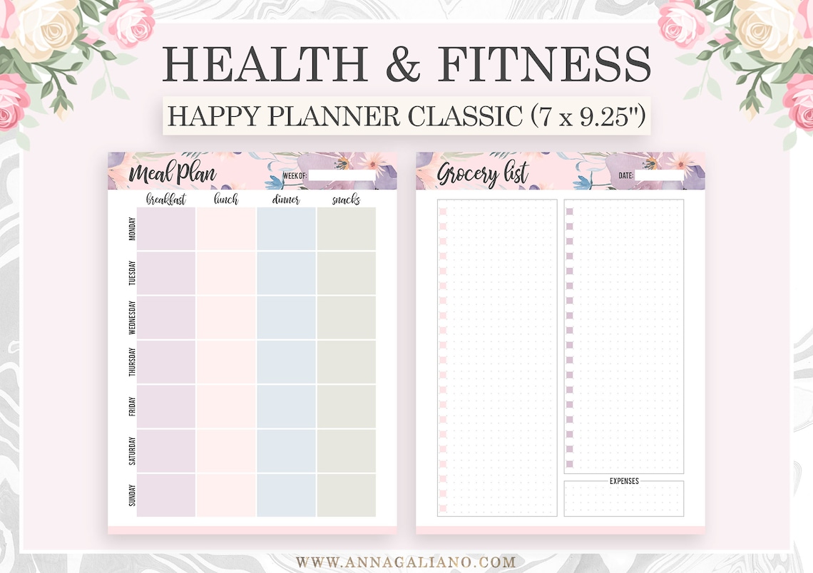 Fitness Planner Printable, Happy Planner Inserts, Health Planner ...