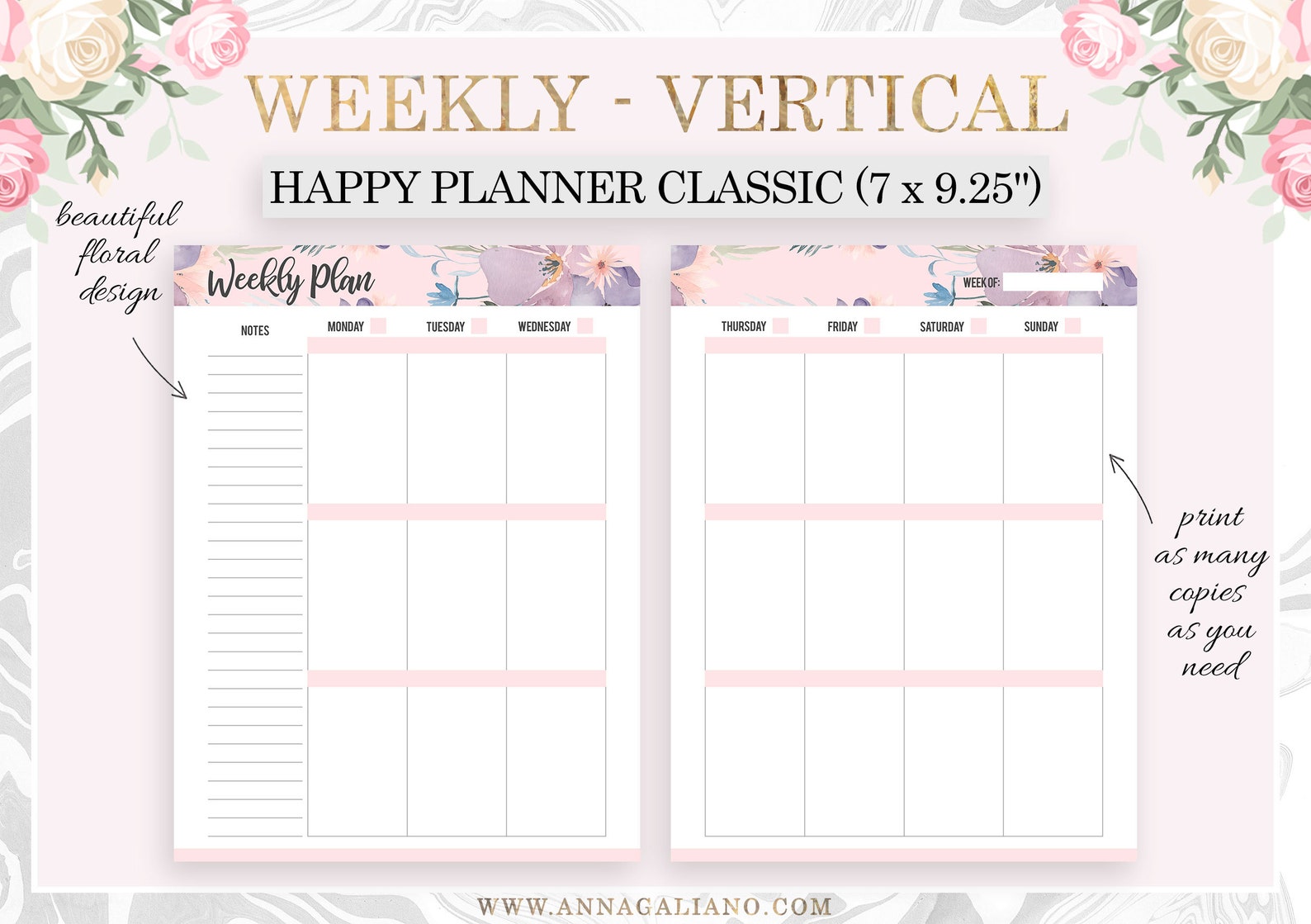 Weekly Vertical Planner Printable Happy Planner Inserts - Etsy