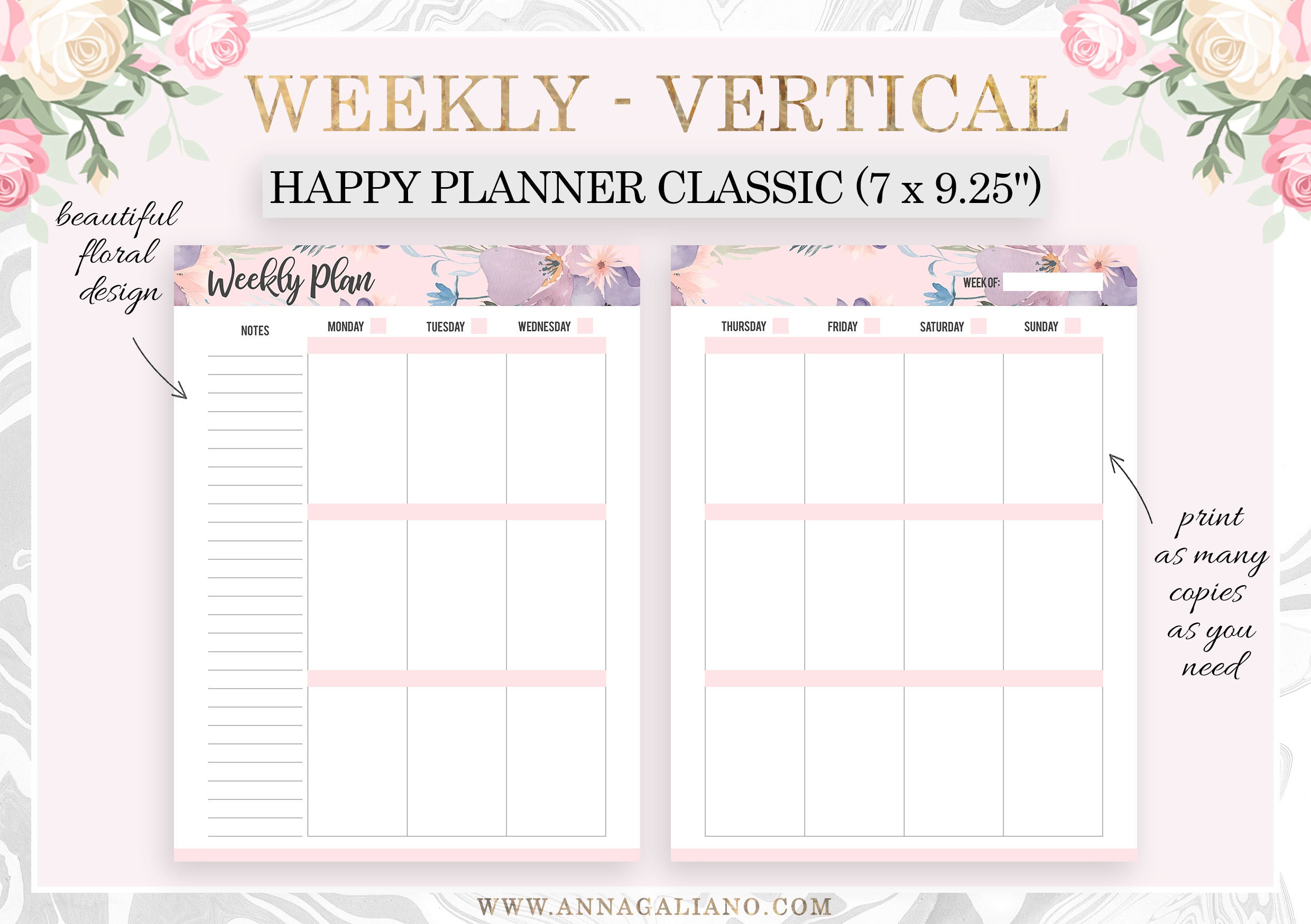 Weekly Vertical Planner Printable, Happy Planner Inserts Printable ...