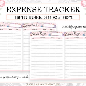 B6 Expense Tracker, B6 TN Inserts, B6 Monthly Expenses, Printable Travelers Notebook Inserts, B6 ...