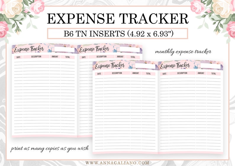 B6 Expense Tracker, B6 TN Inserts, B6 Monthly Expenses, Printable Travelers Notebook Inserts, B6 ...