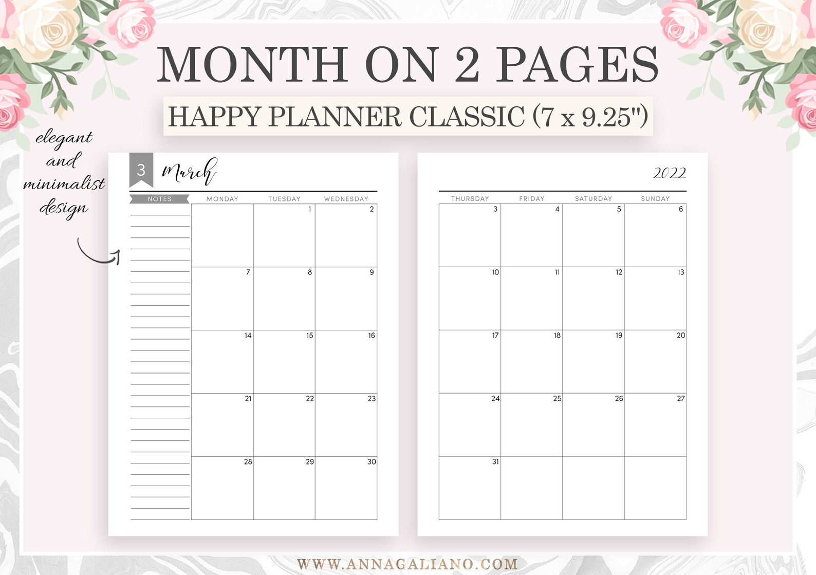 2022 Monthly Planner Dated Happy Planner Inserts Printable - Etsy