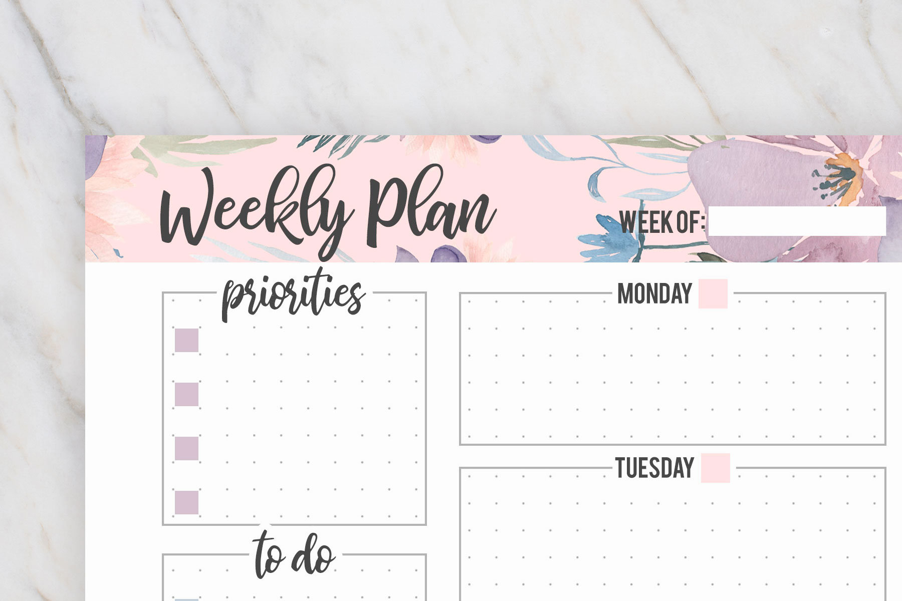 Weekly Planner Printable, Weekly Inserts, Undated Weekly Pages, Week on ...