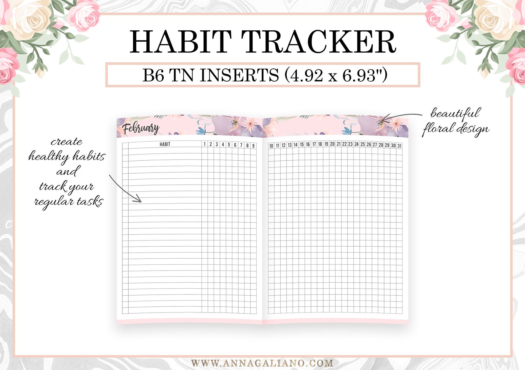Habit Tracker Printable, B6 TN Inserts, B6 Habit Tracker, Printable Travelers Notebook Inserts ...