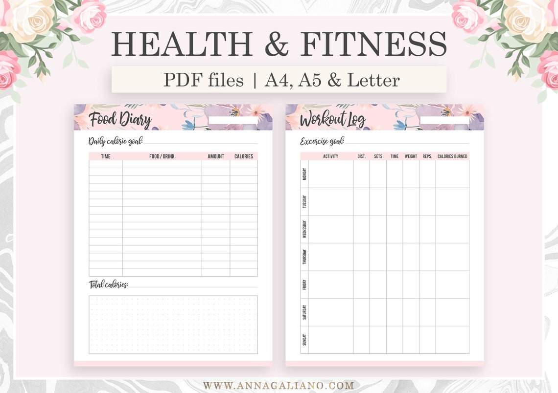 Fitness Planner Printable, A5 Planner Inserts, Health Planner, Fitness ...