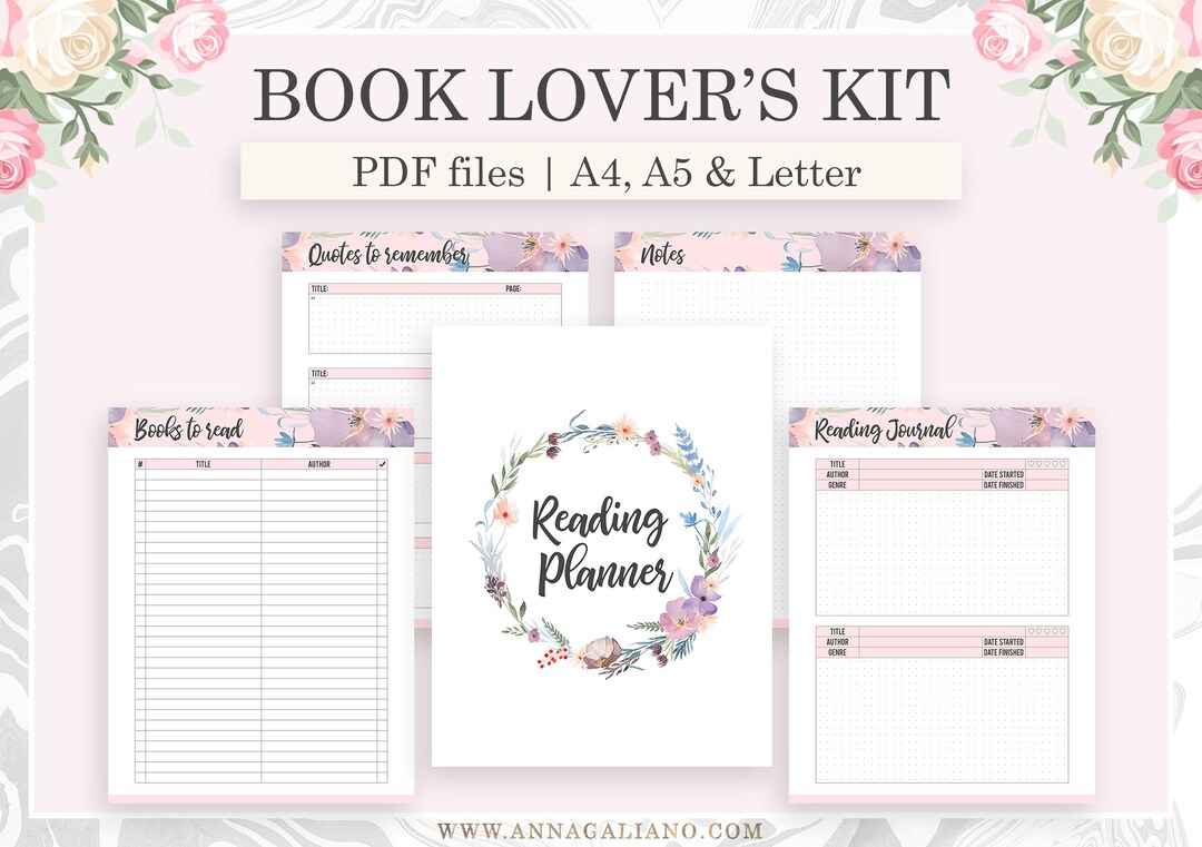 Reading Journal, Reading Planner, Reading Log, A5 Planner Inserts ...