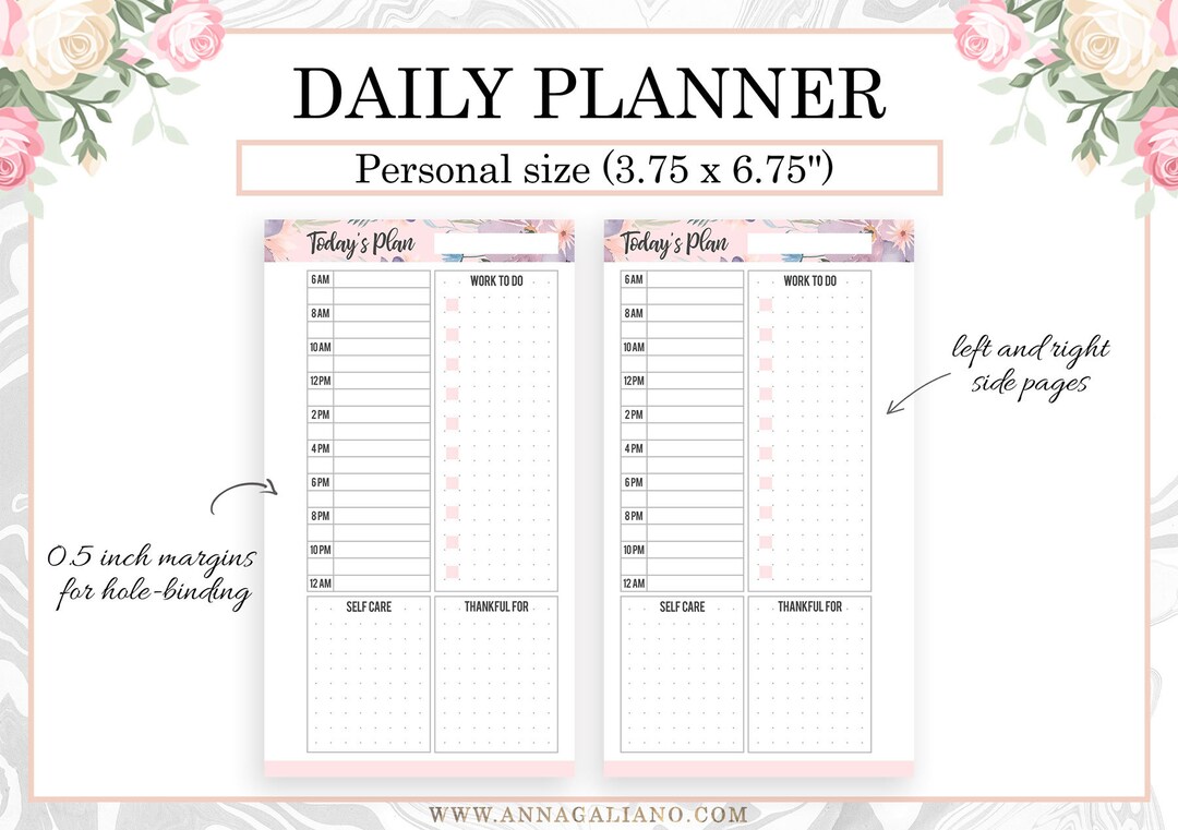 Personal Daily Planner Inserts, Personal Ring Planner, Printable ...